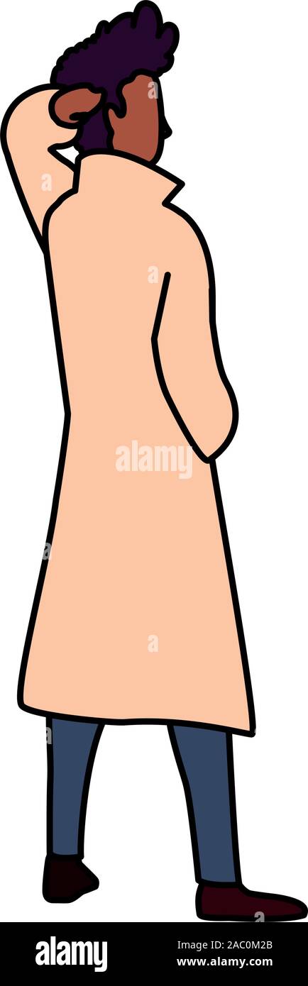 young man of back position on white background vector illustration ...