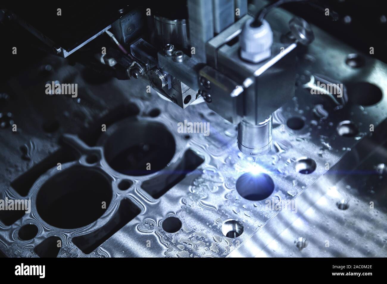 Close up CNC milling/drilling machine working process on metal factory ...