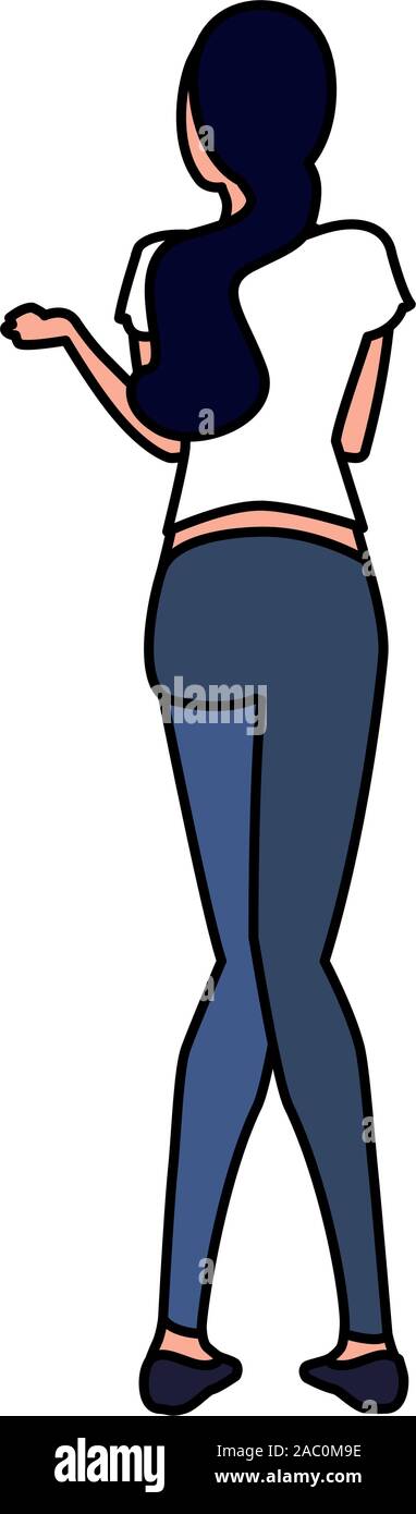 young woman of back position on white background vector illustration ...