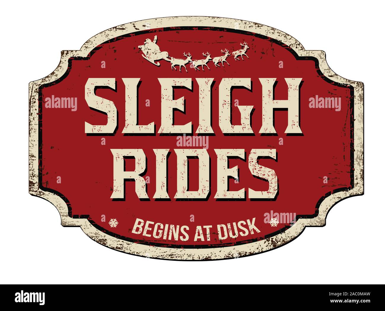 Sleigh rides vintage rusty metal sign on a white background, vector ...