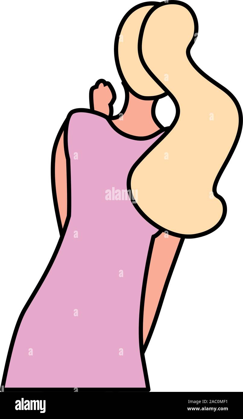young woman of back position on white background vector illustration ...
