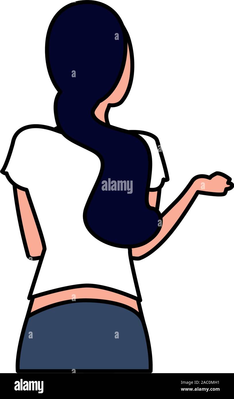 young woman of back position on white background vector illustration ...