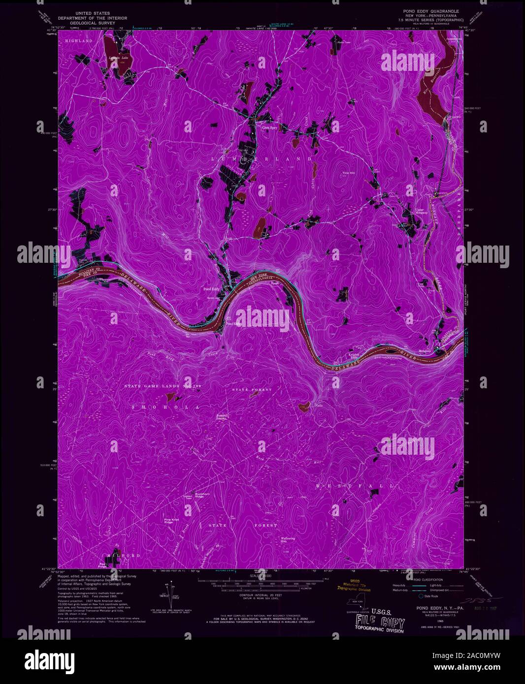 USGS TOPO Map Pennsylvania NY Pond Eddy 129064 1965 24000 Inverted ...