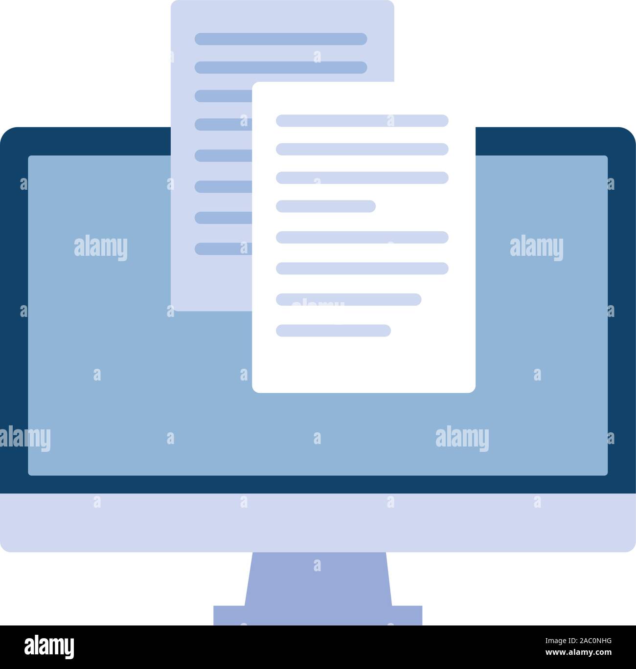 desktop computer screen with sheet of paper on white background vector ...