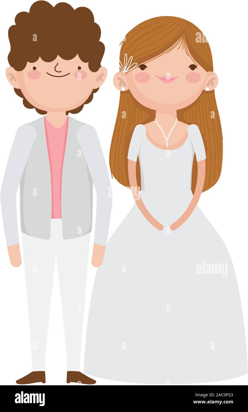 Wedding Couple Bride And Groom In Elegant Suits Cartoon Vector