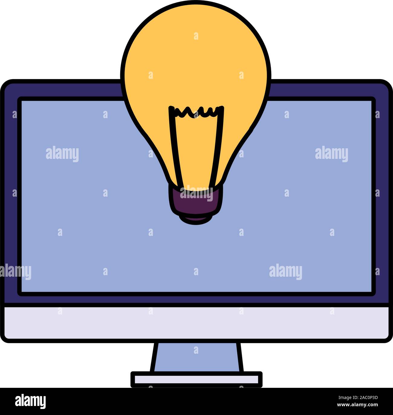desktop computer screen with light bulb in white background vector ...