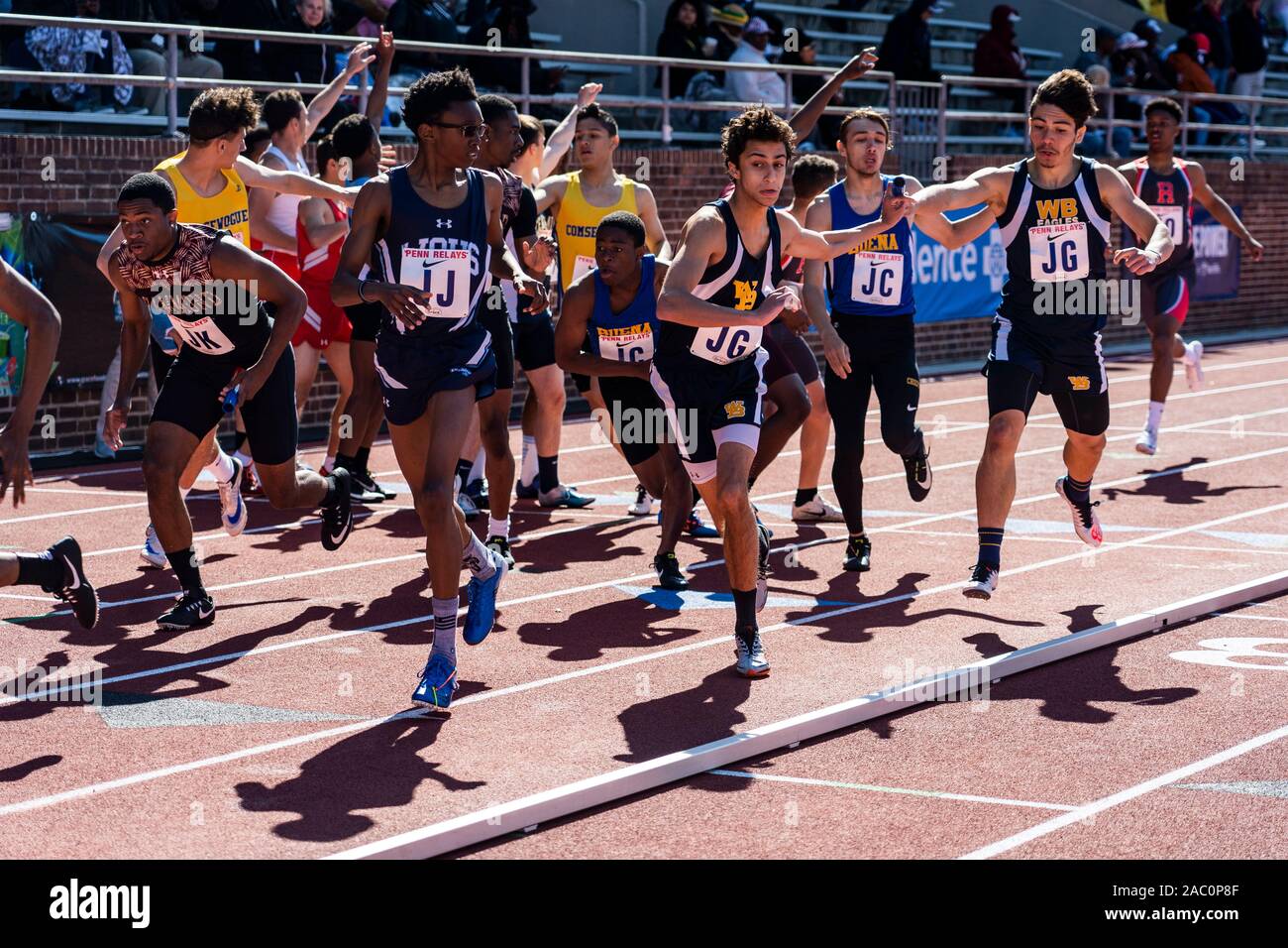 High School boys 4x400 runners competing at the 2019 Penn Relay Stock Photo - Alamy
