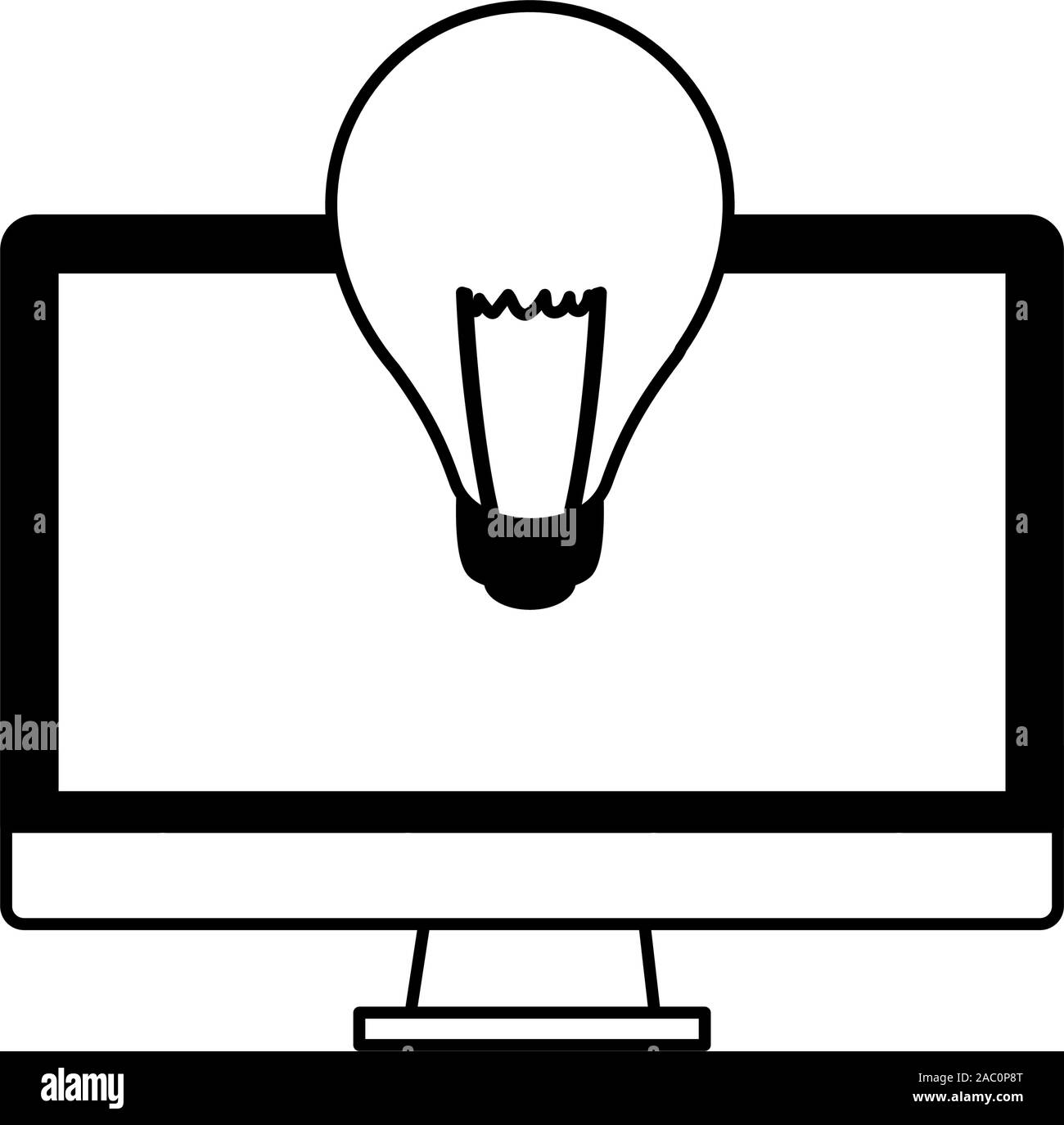 desktop computer screen with light bulb in white background vector ...