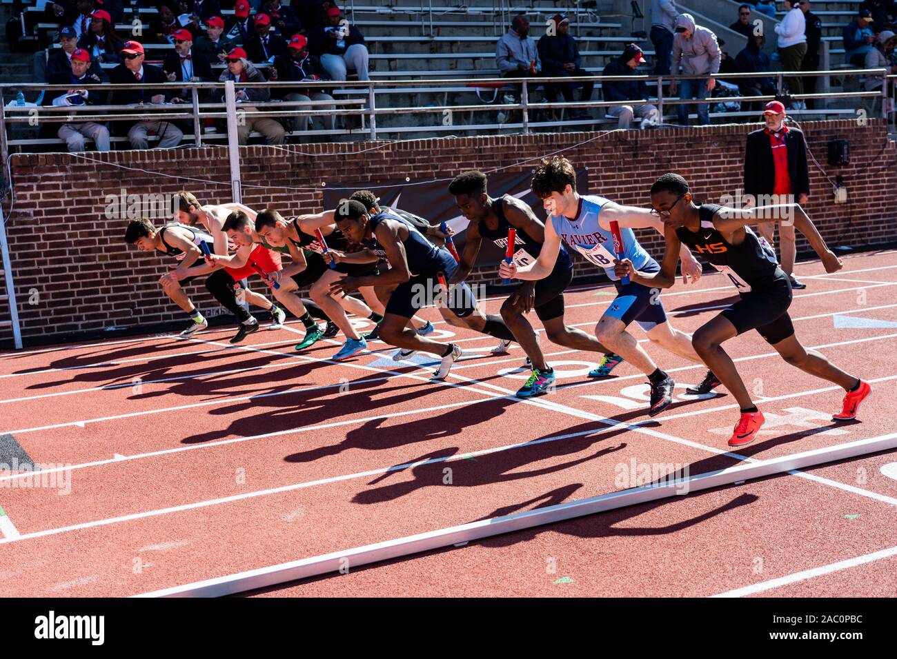 High School boys 4x400 runners competing at the 2019 Penn Relay Stock ...