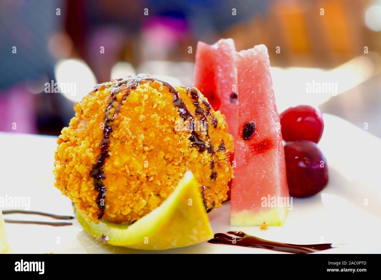 ICE CREAM BOMB, fried ice cream with fresh mediterranean friut ont he ...