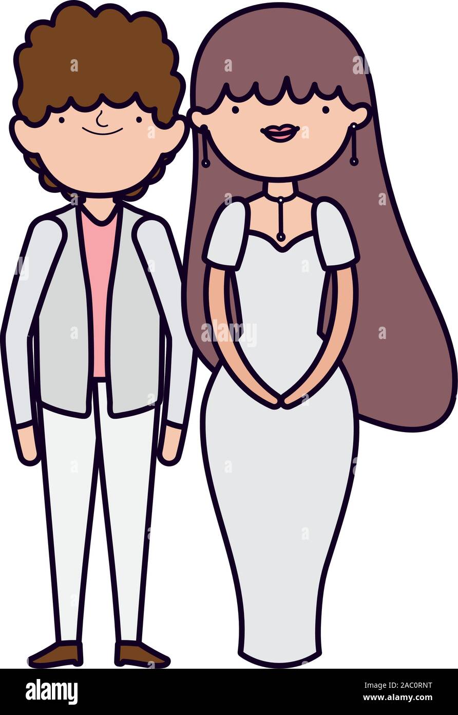 Wedding Couple Bride And Groom In Elegant Suits Cartoon Vector