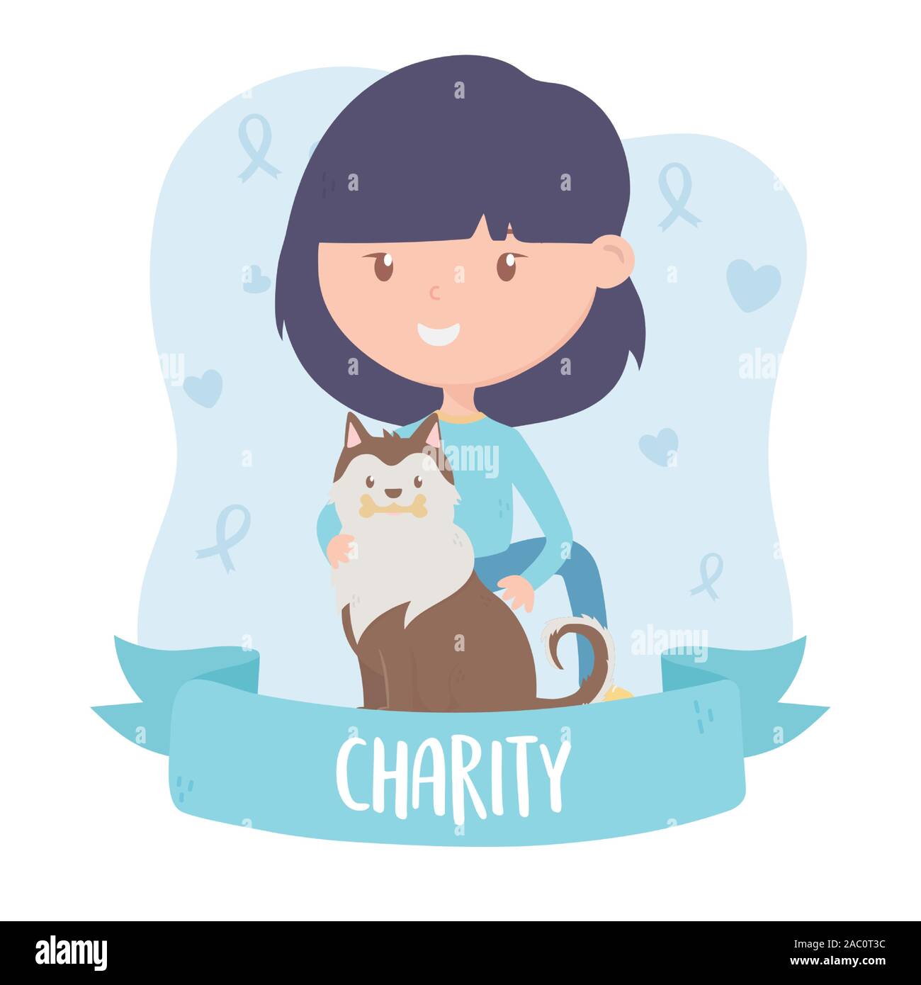 volunteering, help charity teen woman with dog rescue banner vector ...
