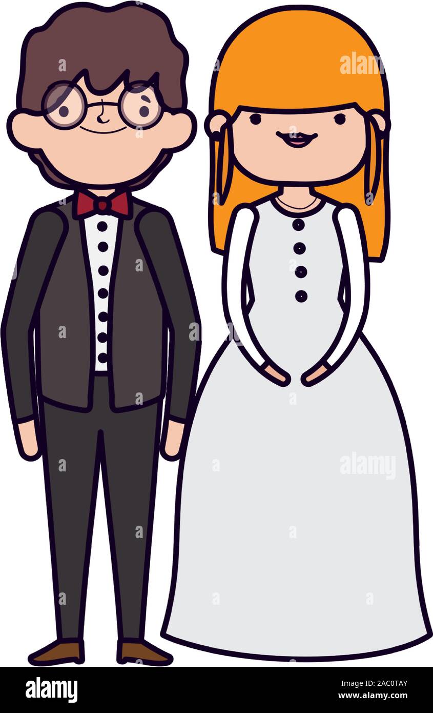 Wedding Couple Bride And Groom In Elegant Suits Cartoon Vector