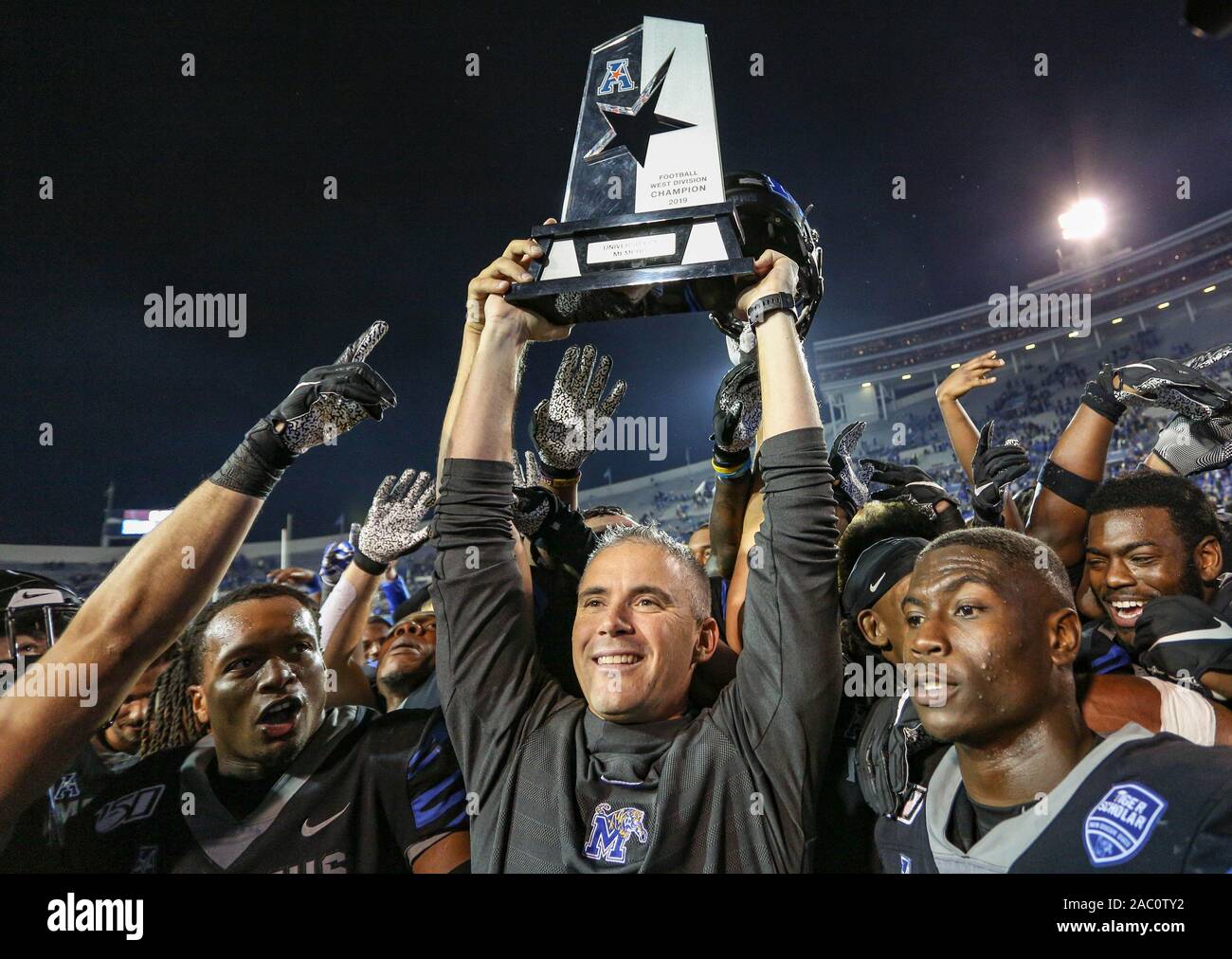 Memphis, TN, USA. 29th Nov, 2019. Memphis head coach Mike Norvell ...