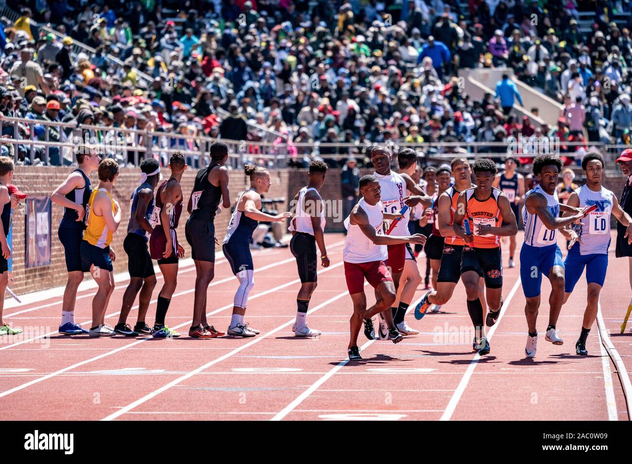 High School boys 4x400 runners competing at the 2019 Penn Relay Stock Photo - Alamy