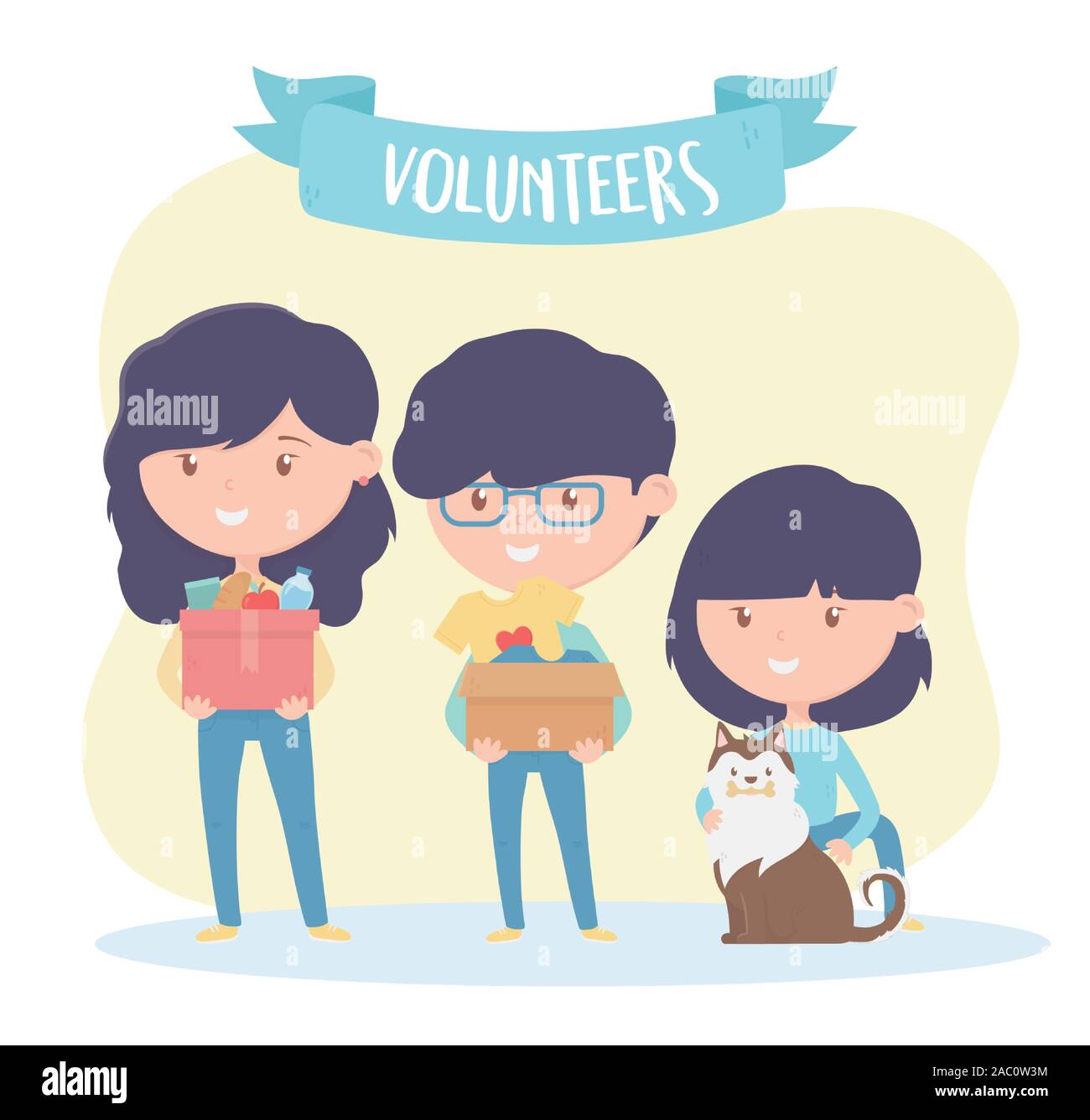 volunteering, help charity people volunteers with food clothes donation ...