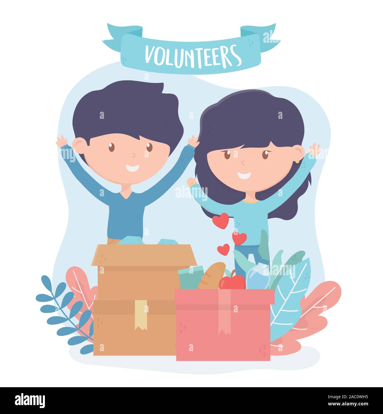 volunteering, help charity boy and girl volunteers with food and ...