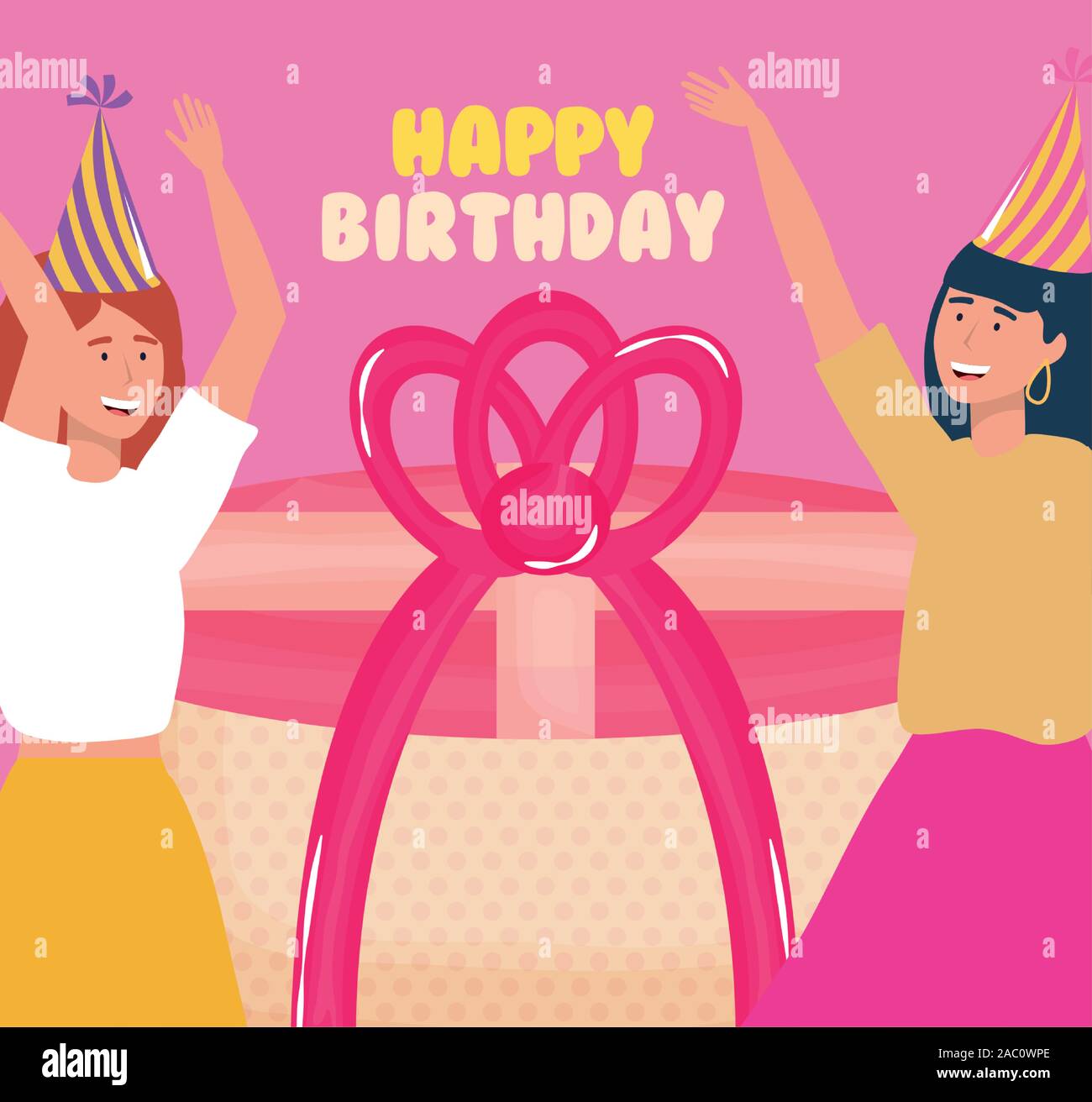 happy birthday, women with gift and party hat celebration event ...