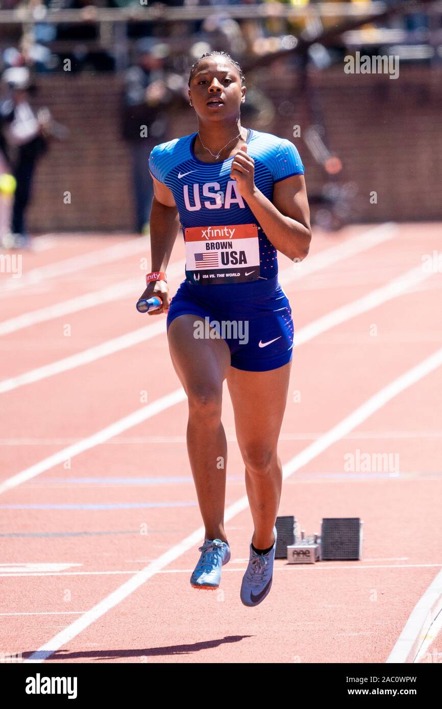 Aaliyah Brown (USA) competing USA vs the World Women 4x100m at the 2019 ...