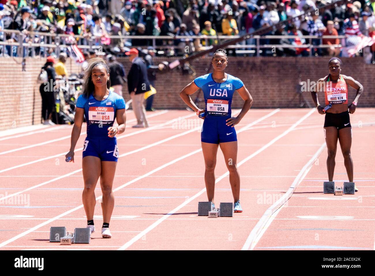 Aaliyah Brown (USA) competing USA vs the World Women 4x100m at the 2019 ...