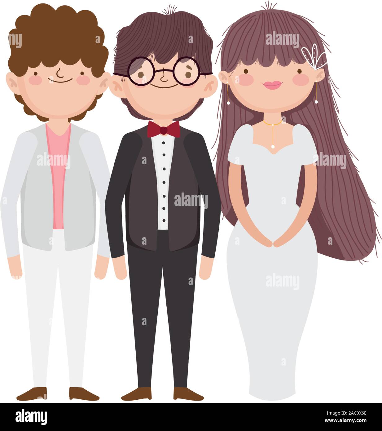 wedding bride and grooms cartoon characters elegant suits vector ...