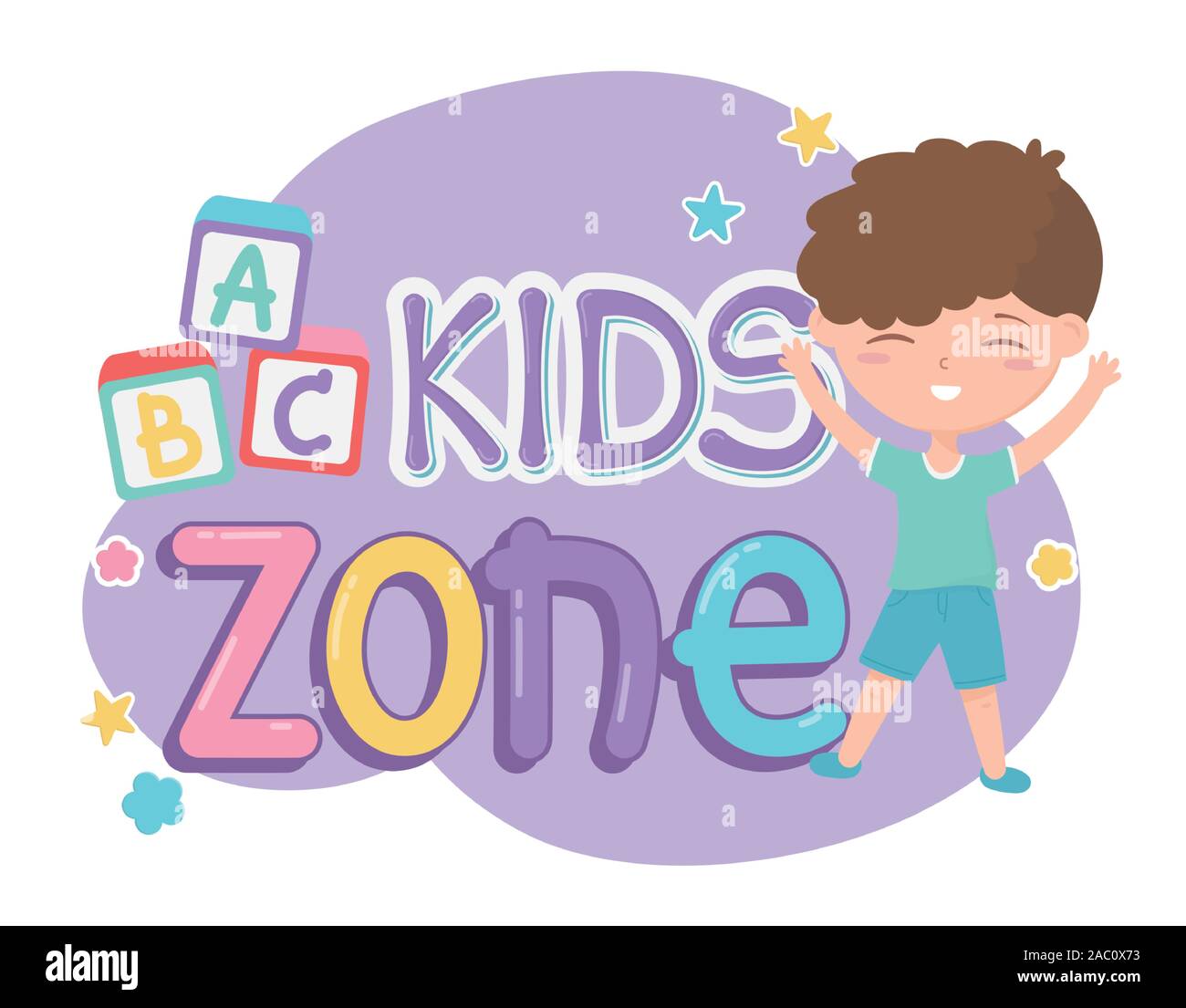 kids zone, cute little boy alphabet blocks lettering vector ...