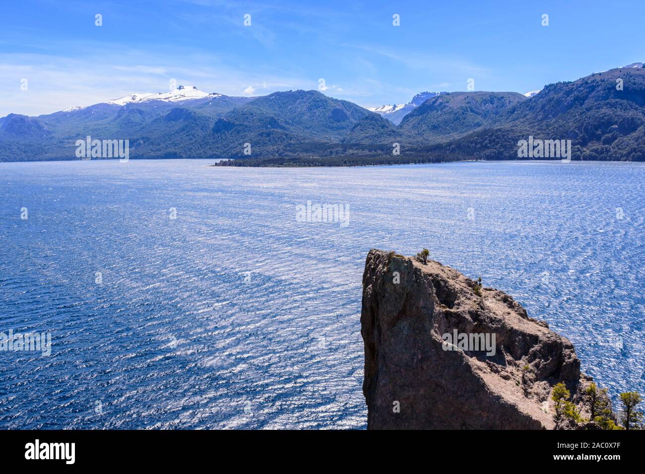 Stunning aerial view of Traful lake in Villa Traful, Patagonia ...