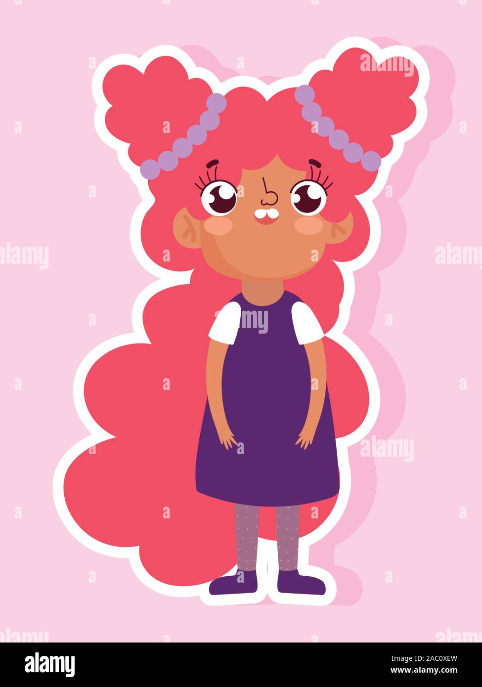 cartoon character animation little girl sticker style vector ...