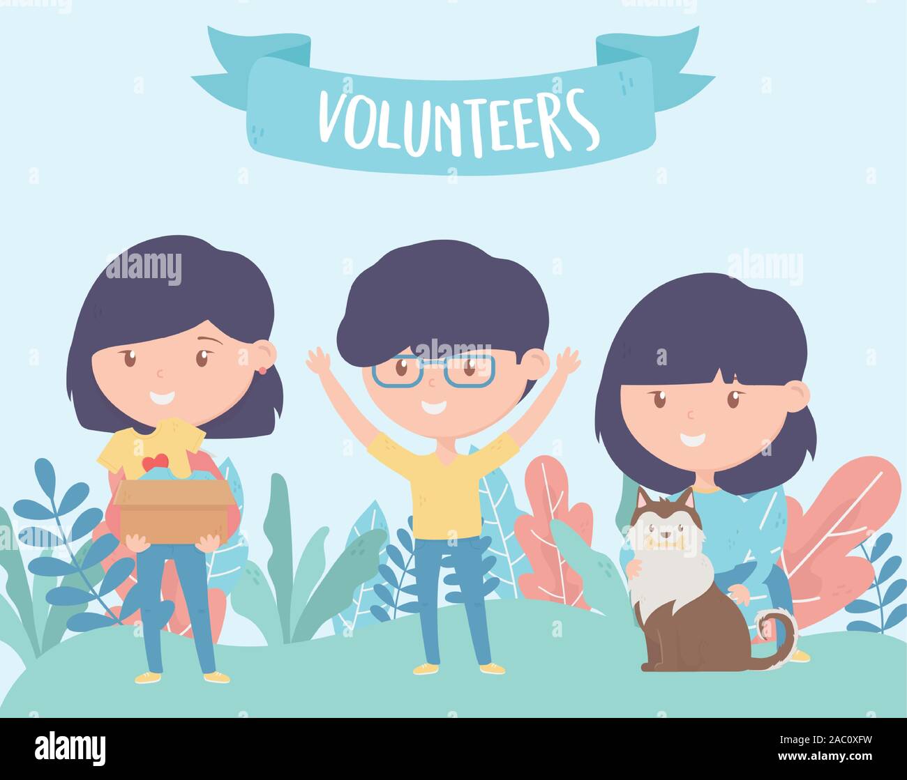 volunteering, help charity people donation protection animal vector ...