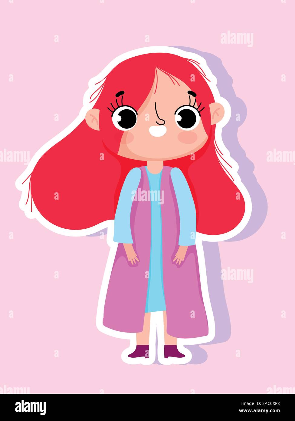cartoon character animation little girl sticker style vector ...