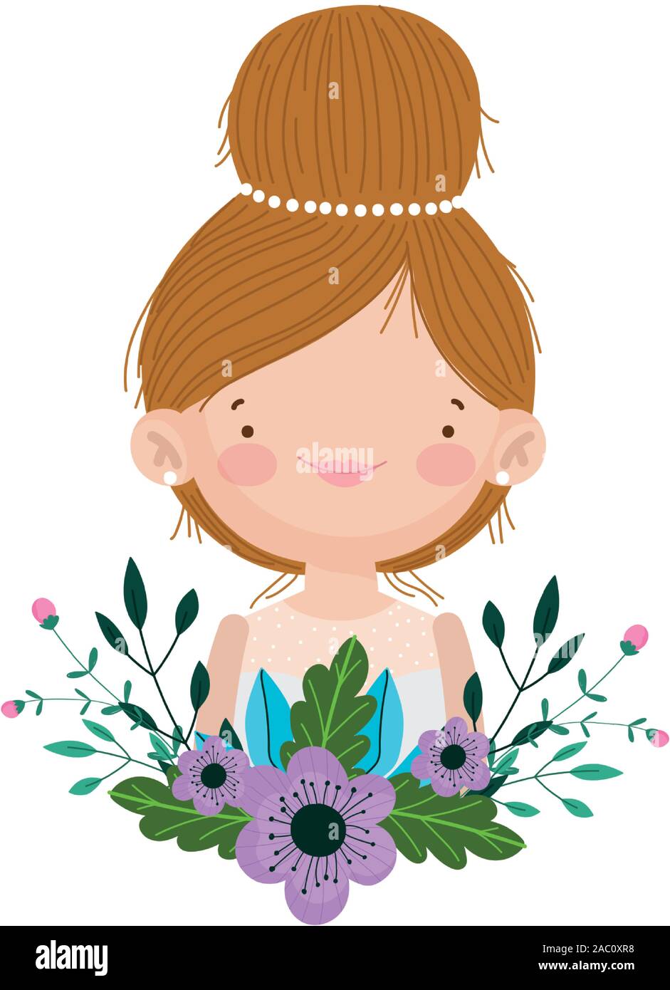 wedding bride flowers foliage floral decoration cartoon vector ...