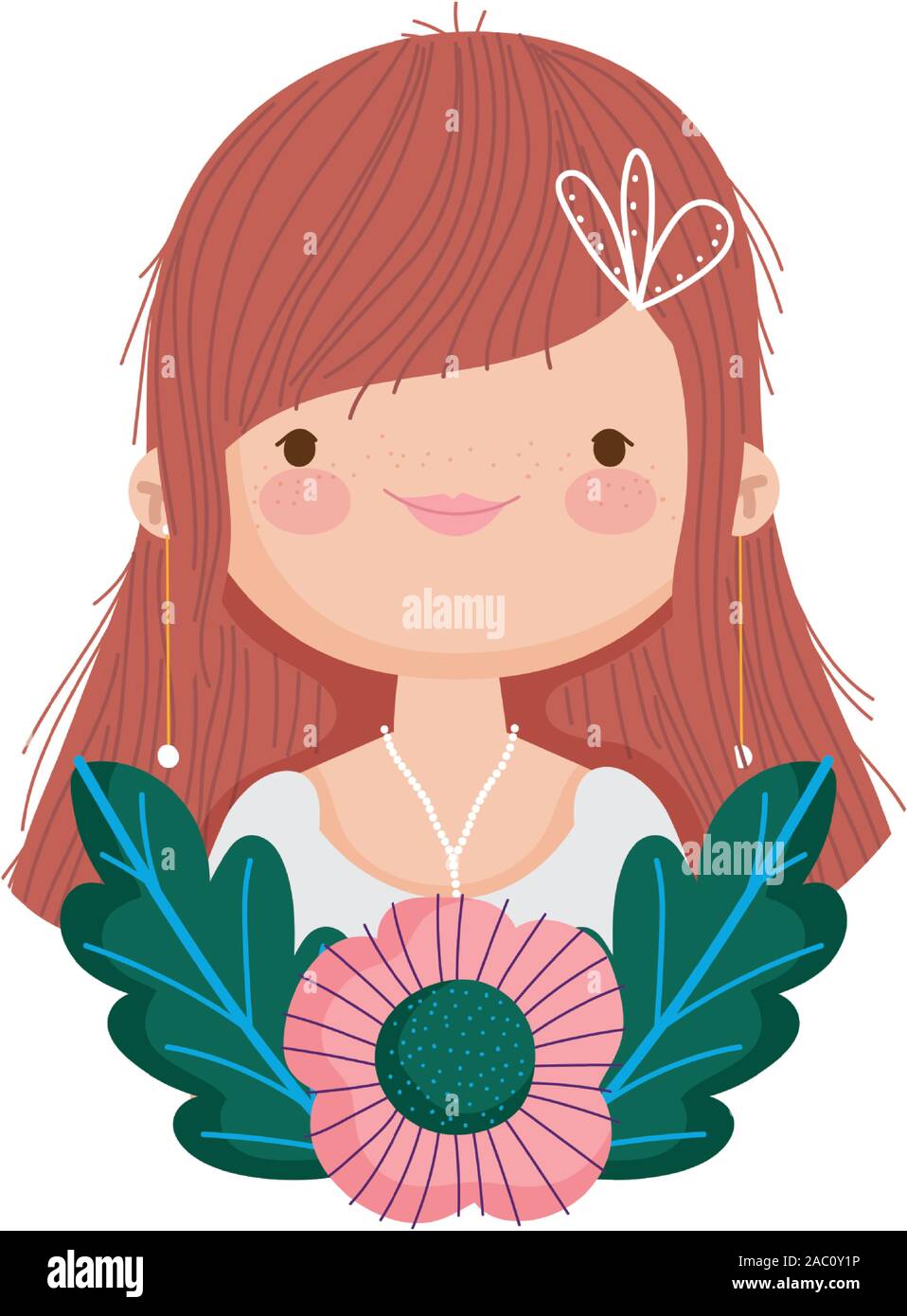 wedding bride flowers foliage floral decoration cartoon vector ...