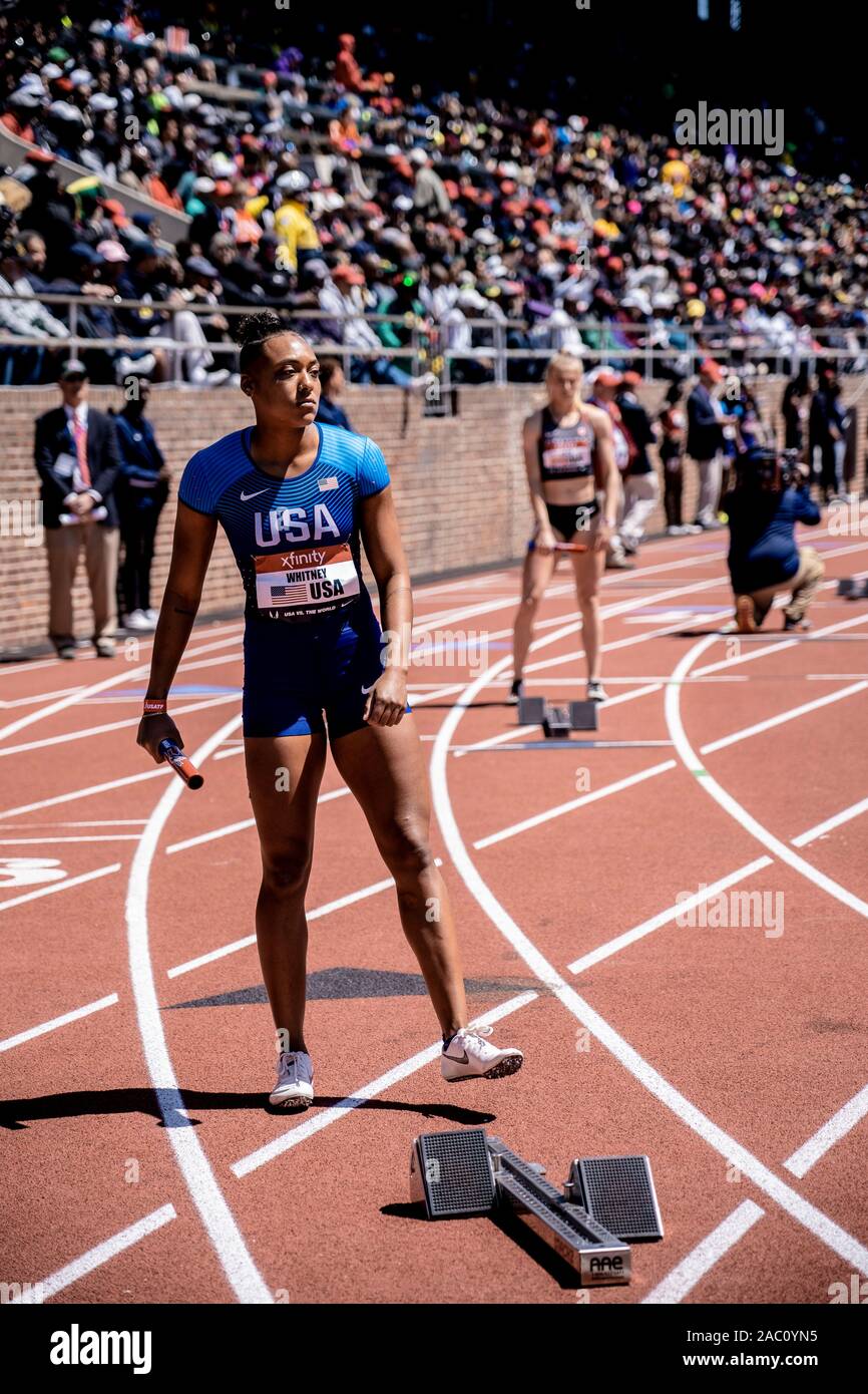 Kaylin Whitney (USA) competing USA vs the World Women 4x400m at the ...