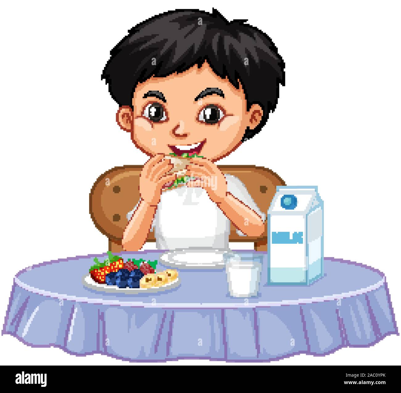 One happy boy eating on the table illustration Stock Vector Image & Art ...