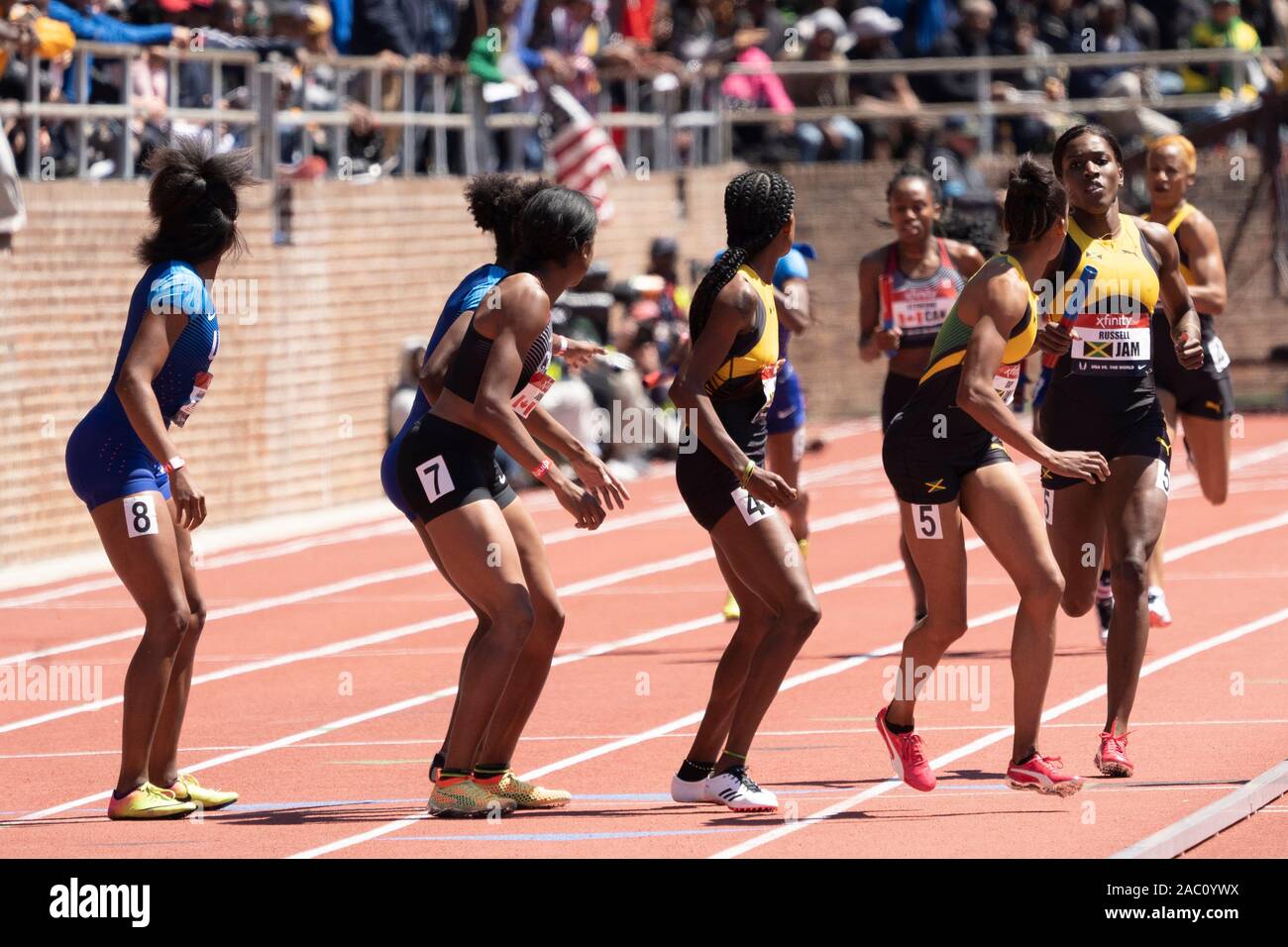 Janieve Russell passes to Christine Day (JAM) competing USA vs the ...