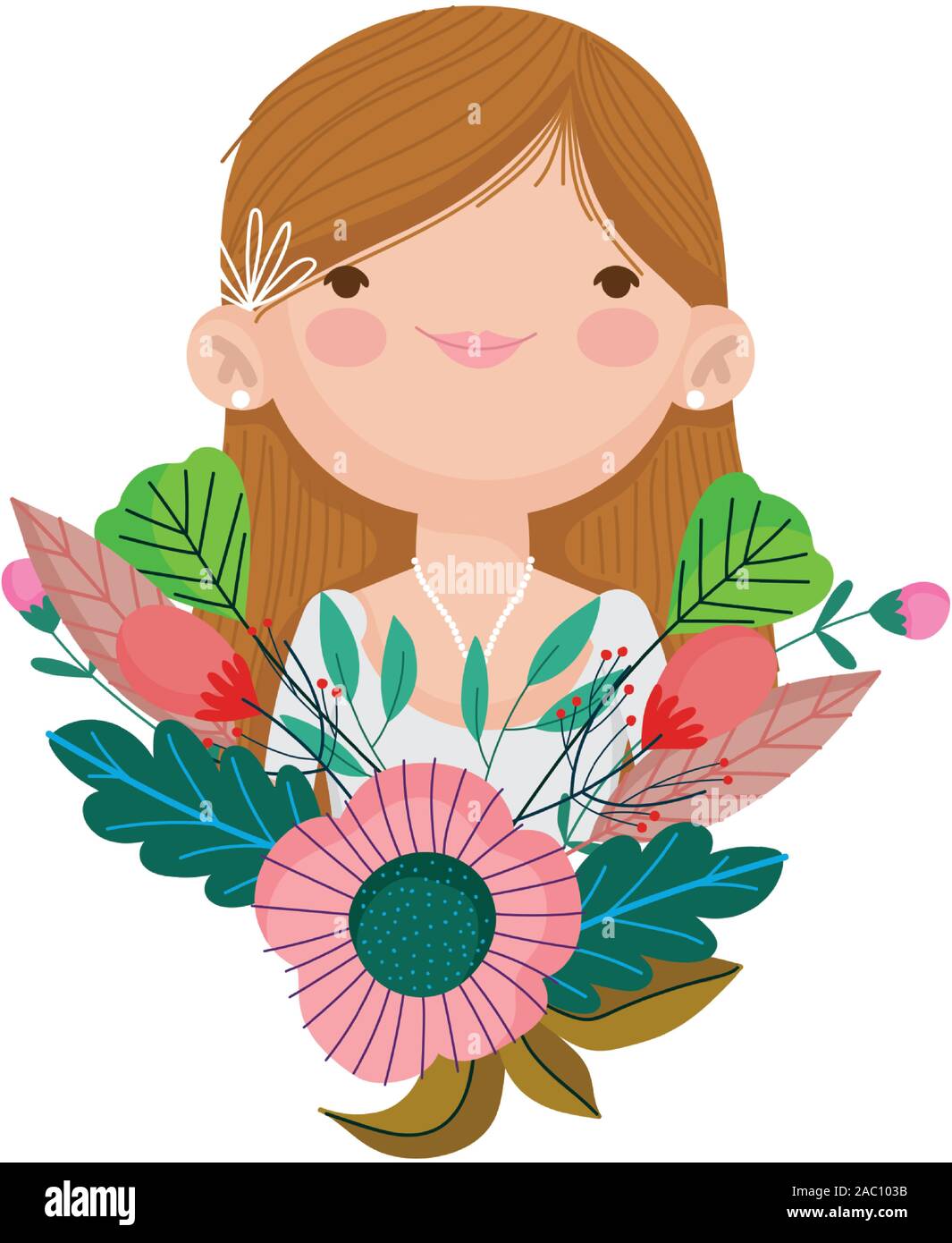 wedding bride flowers foliage floral decoration cartoon vector ...