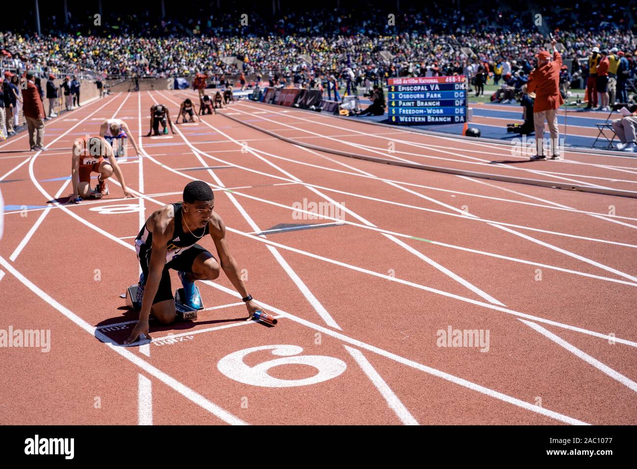 Start of High School Boys' 4x100 National at the 2019 Penn Relay Stock ...