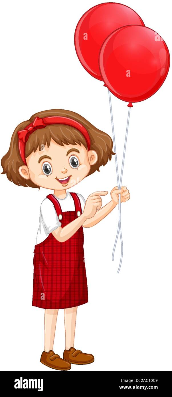 One happy girl with red balloons illustration Stock Vector Image & Art ...