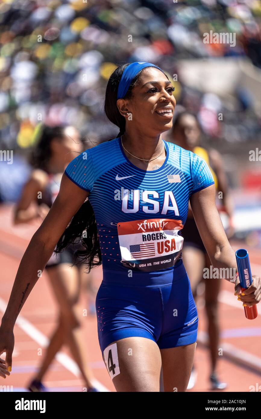 Raevyn Rogers (USA) competing in the USA vs the World Women Sprint ...