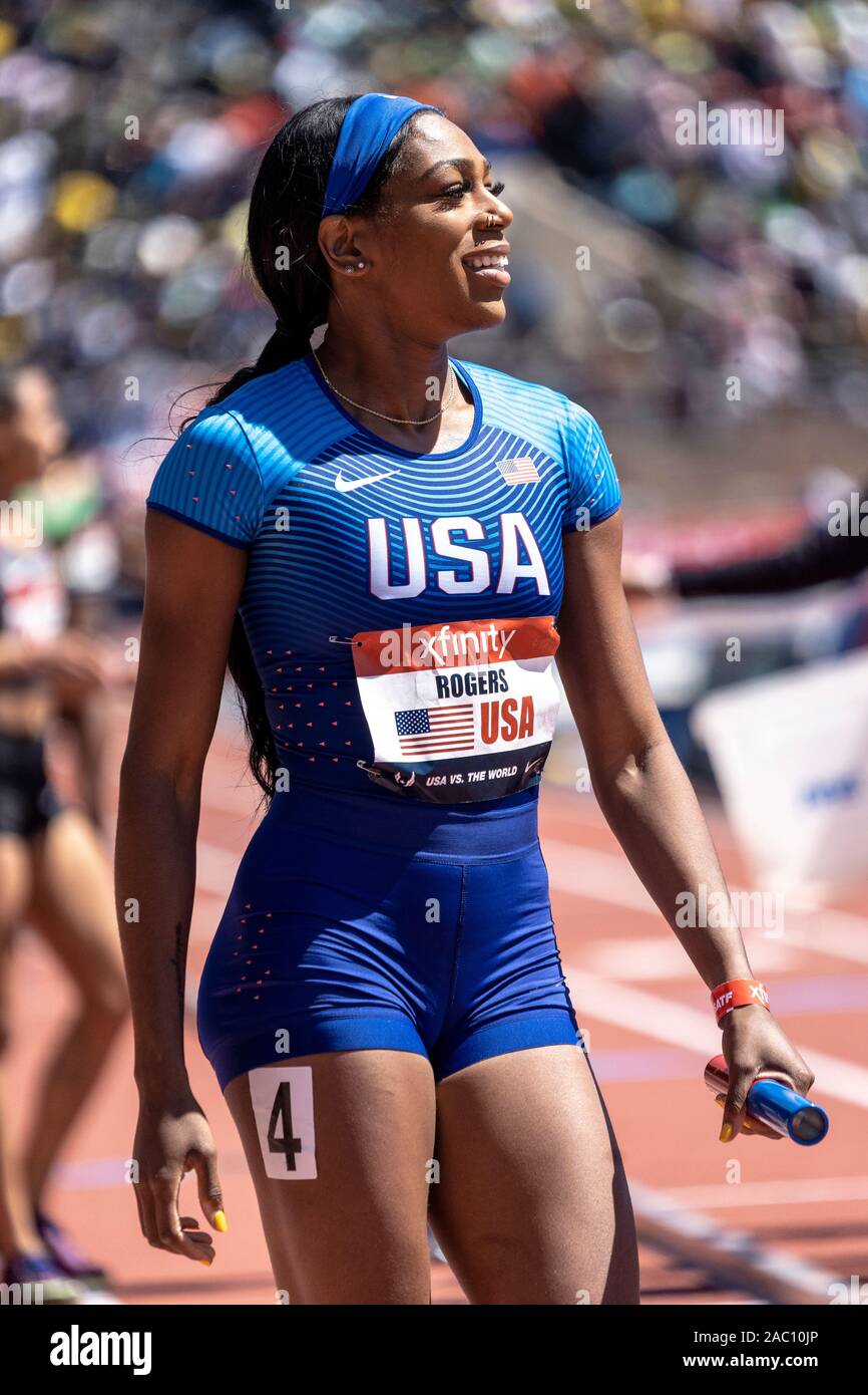 Raevyn Rogers (USA) competing in the USA vs the World Women Sprint ...