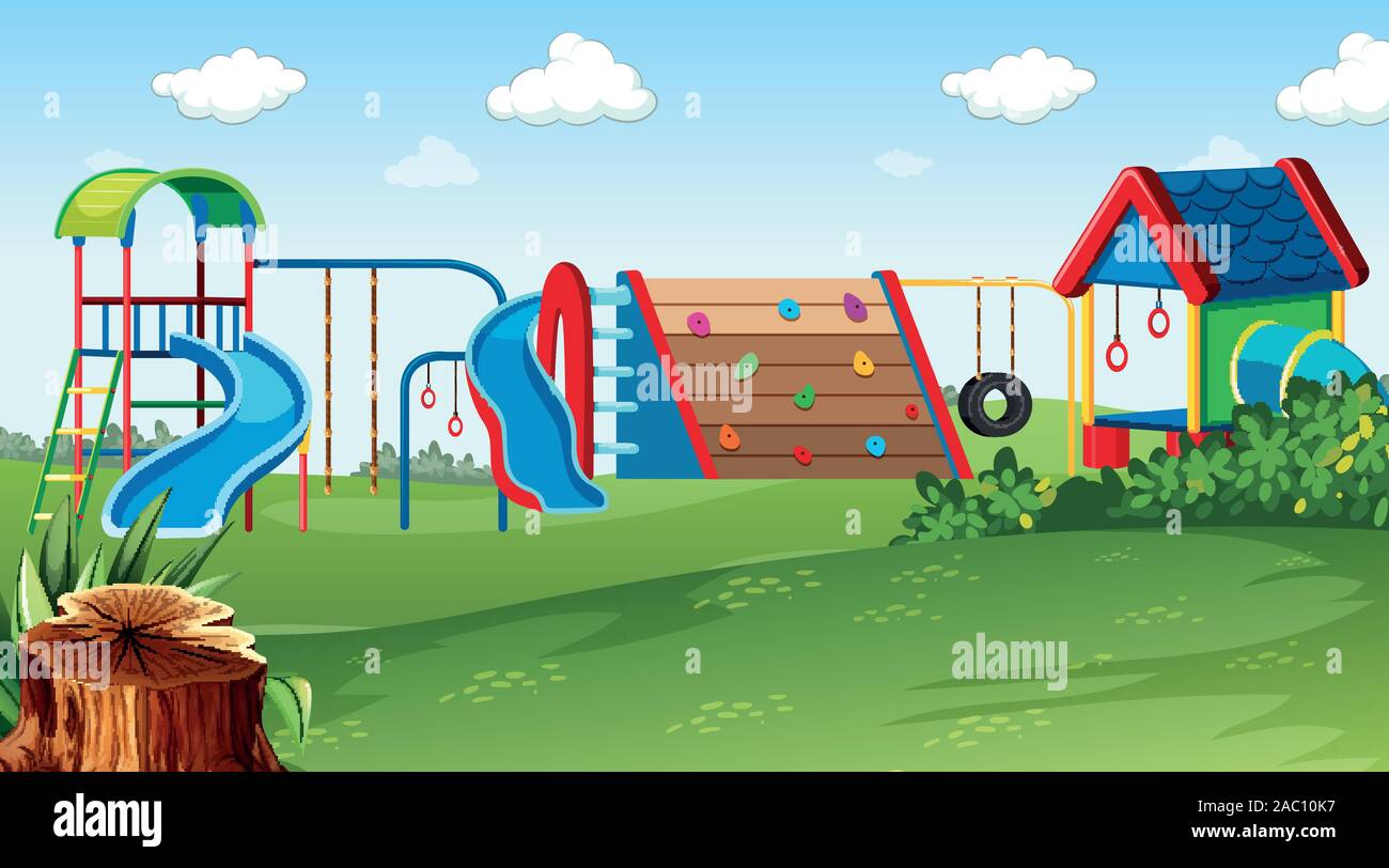 Playground park scene with equipment illustration Stock Vector Image ...