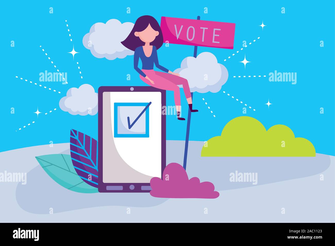 woman with smartphone select politics election democracy voting vector ...