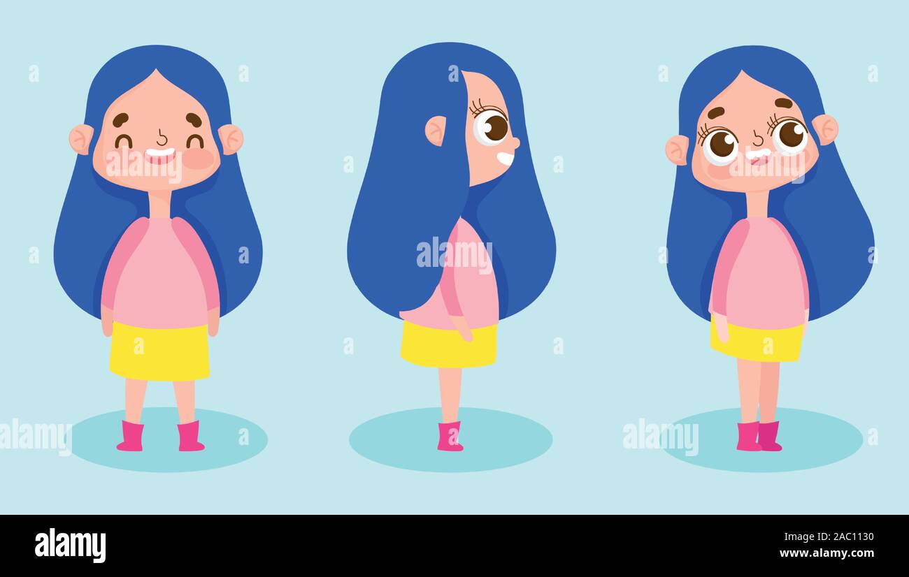 cartoon character animation smiling little girl different posture ...