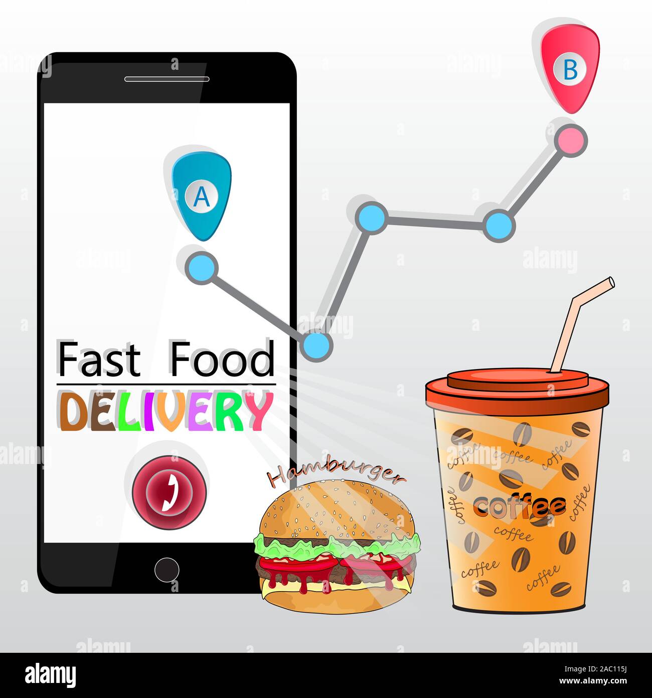 Online ordering and fast food delivery. vector illustration Stock ...