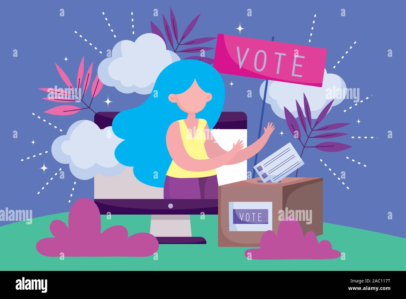 woman computer box ballot politics election democracy voting vector ...
