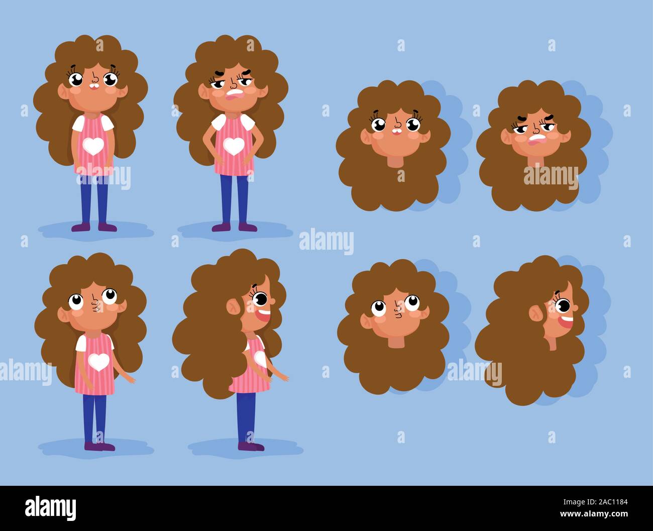 cartoon character animation girl faces with gestures and different ...