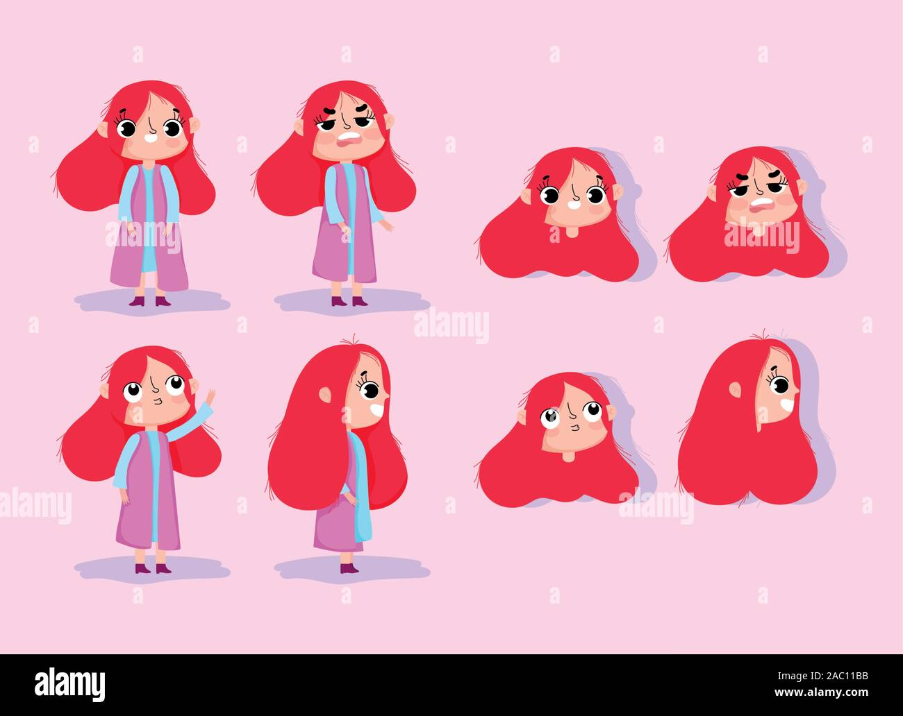 cartoon character animation girl faces with gestures and different ...