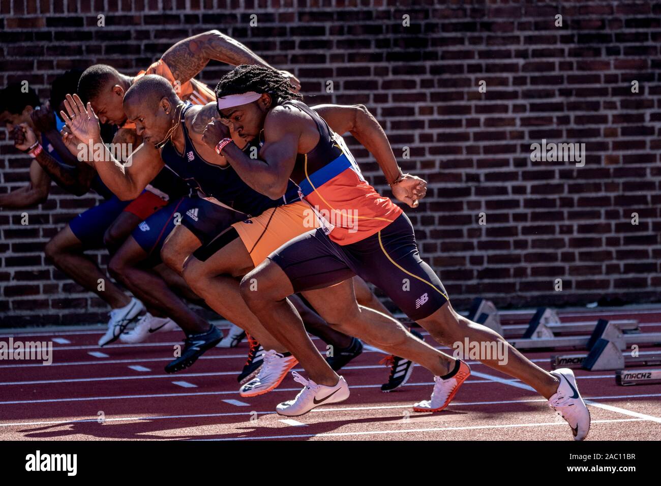 Start of Olympic Development Men's 100m dash at the 2019 Penn Relay ...