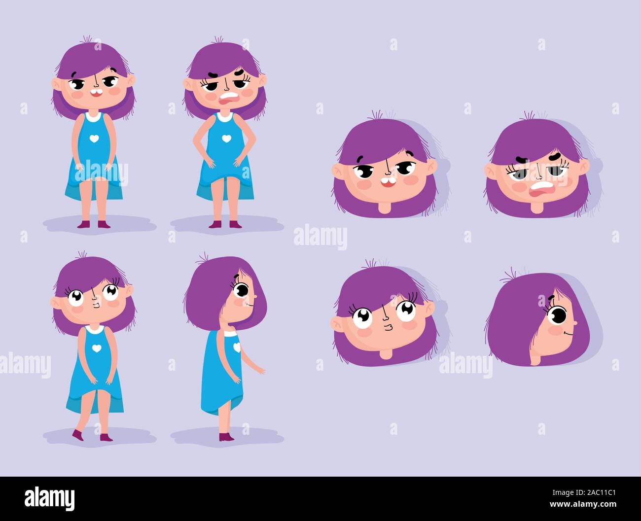 cartoon character animation girl faces with gestures and different ...