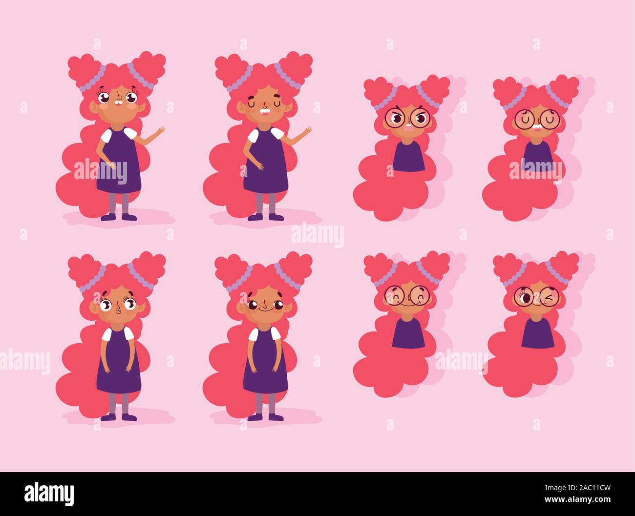 cartoon character animation girl faces with gestures and different ...